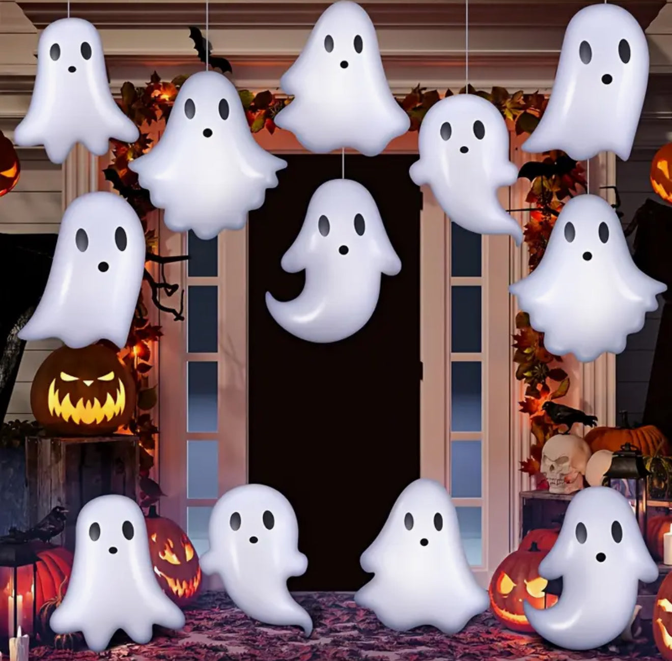6 x Reusable Vinyl Hanging Ghost Balloons – Giggles + Games